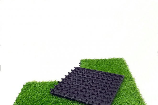 Artificial turf with base and plug-in design